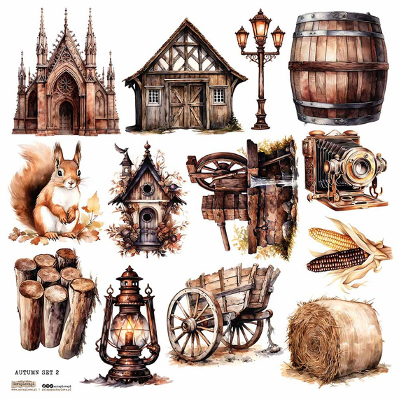Stickers paper - ScrapLove - Autumn Set 2 hay bale barrel squirrel barn ...